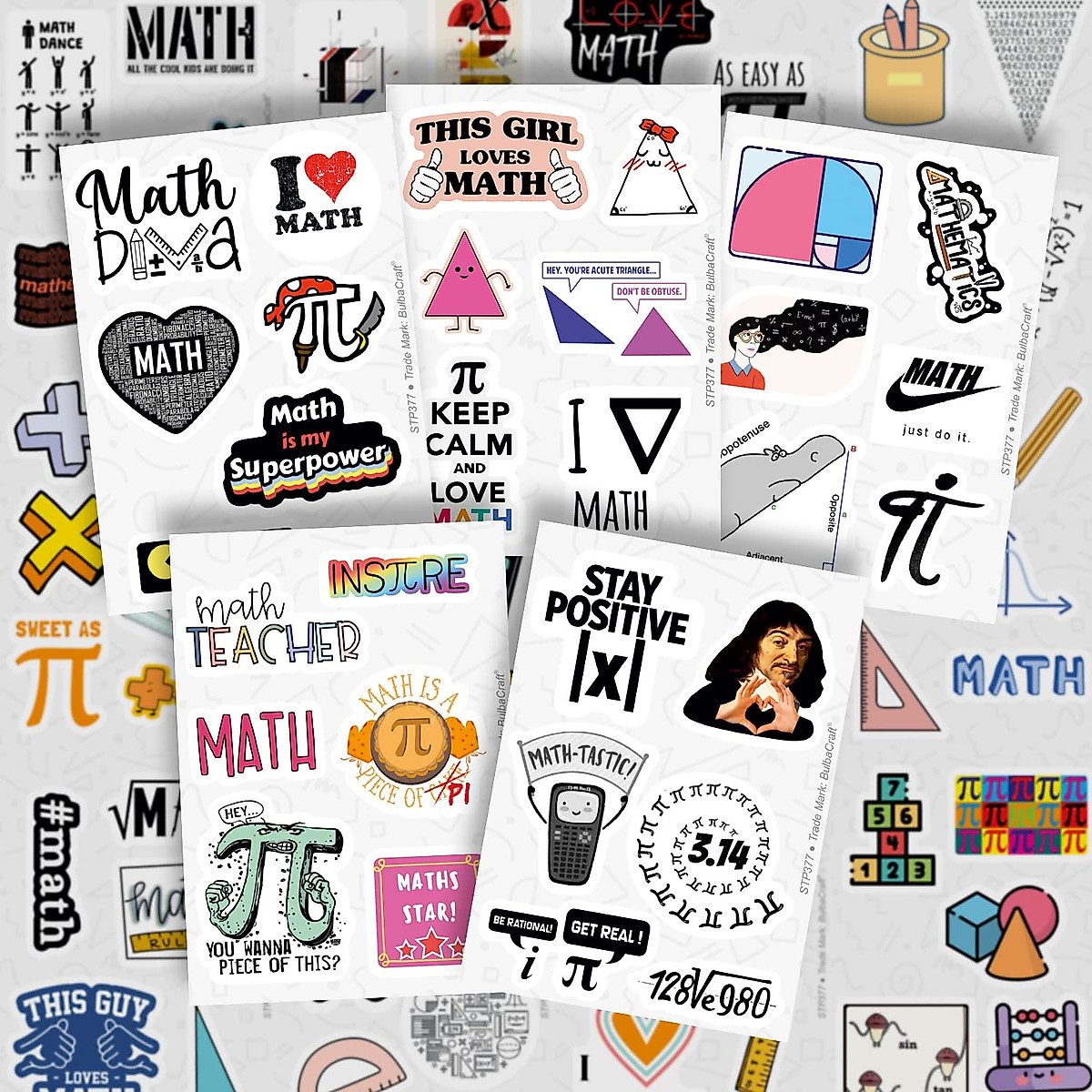 BulbaCraft 100Pcs Small Math Stickers for Students - Funny Math Gifts for Women and Men, Math Related Stickers, Funny Math Nerd Gifts, Math Lovers, Math Jokes for Mathy Folks, Math Laptop Decals