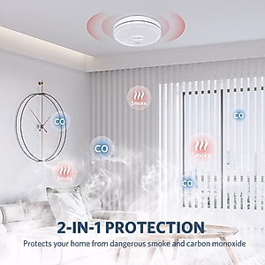 Smoke Detector Carbon Monoxide Detector Combo 10 Year Battery, HATHEPHS Ultra-Thin Smoke & CO Alarm with Large Test/Silence Button, Adhesive Tape Included