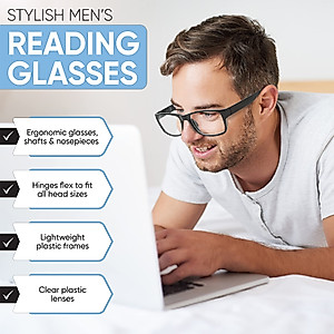 Yogo Vision Reading Glasses Men Women Readers Lightweight Eyeglasses Standard Fit Rectangle Style Anti Glare Filter 5 Pairs Black 2