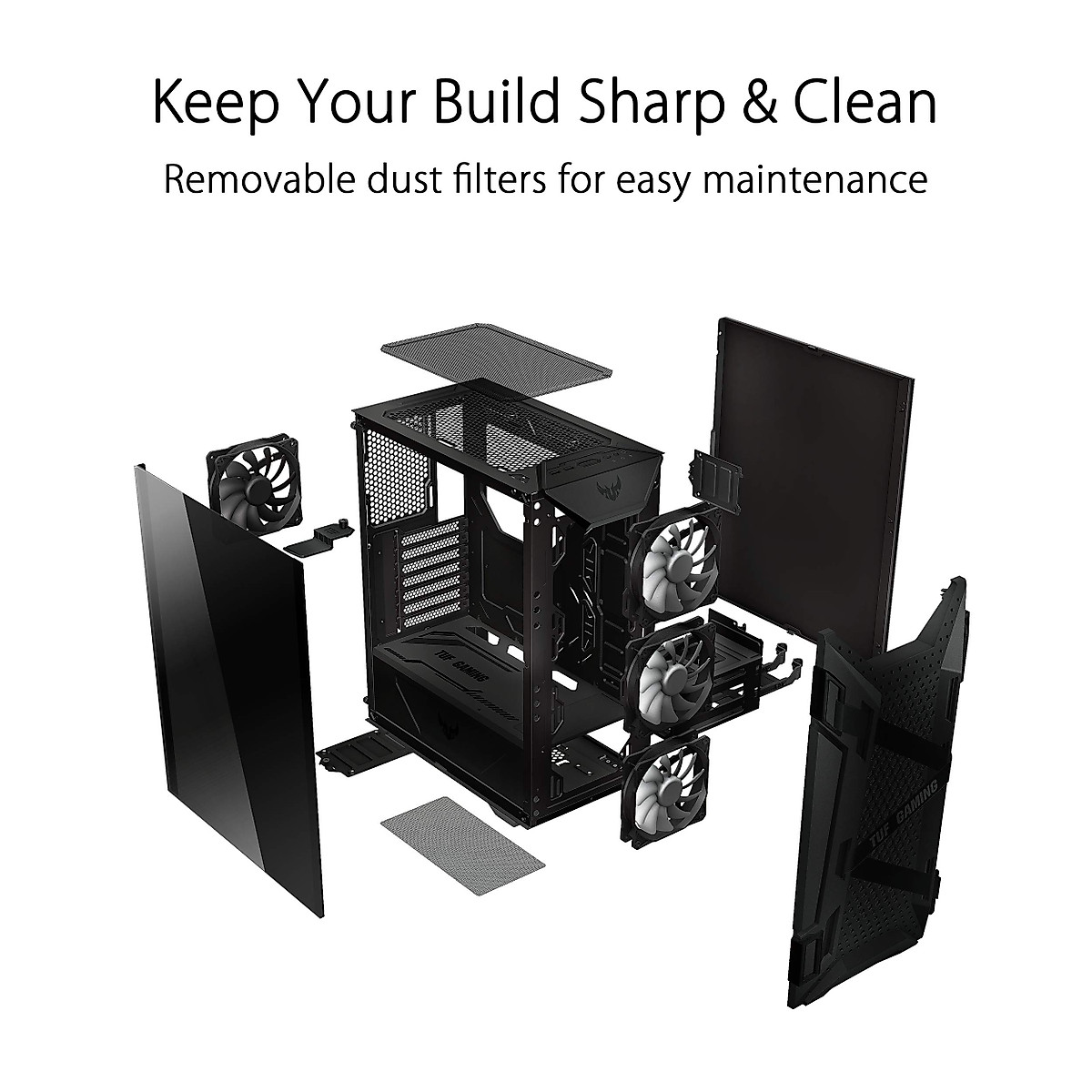 ASUS TUF Gaming GT301 Mid-Tower Compact Case for ATX Motherboards with honeycomb Front Panel, 120mm AURA Addressable RBG fans, headphone hanger, and 360mm radiator support, 2 x USB 3.2