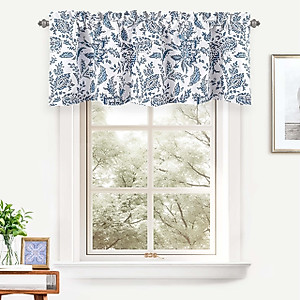 DriftAway Isla Paisley Floral Pattern Blackout Thermal Insulated Window Curtain Valance Rod Pocket 52 Inch by 18 Inch Plus 2 Inch Header Navy