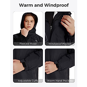 wantdo Kids Boys' 3 in 1 Snowboard Jacket Hooded Warm Winter Coat Fleece-Lined Waterproof Black 10-12