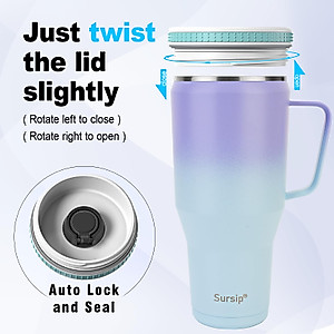 Sursip 50 oz Tumbler with Handle and Straw Lid - Stainless Steel Vacuum Insulated Coffee Cup Travel Mug, Keeps Drinks Cold up to 24 Hours - Sweat Proof, Dishwasher Safe, Cupholder Friendly - White
