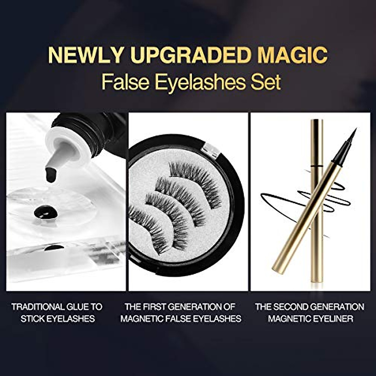 MAgic Magnetic Eyelashes and Eyeliner Kit 3D 5D Natural Look False Lashes No Glue Needed NO Magnetic Need NO Add Weight 7 Pairs Eyelash Kityeliner Pen (Blue)