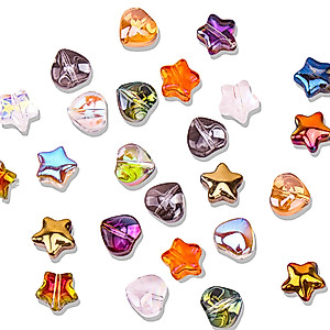 QUEFE 250Pcs Star Glass Spacer Beads Bulk AB Colorful 8mm Heart Beads for Jewelry Bracelet Necklace Making
