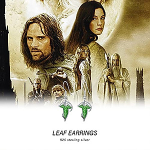 Lord of The Rings Jewelry 925 Sterling Silver Green Leaf Drop Earrings Lord of The Rings Christmas Stocking Stuffers Gifts for Women