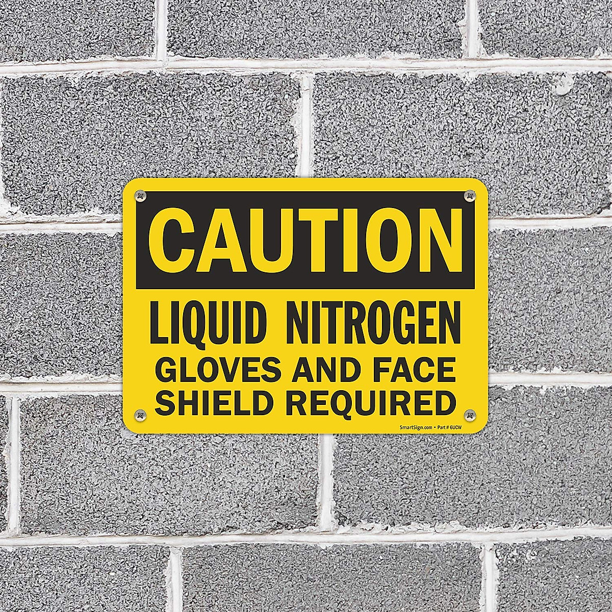 SmartSign "Caution - Liquid Nitrogen, Gloves And Face Shield Required" Sign | 7" x 10" Plastic