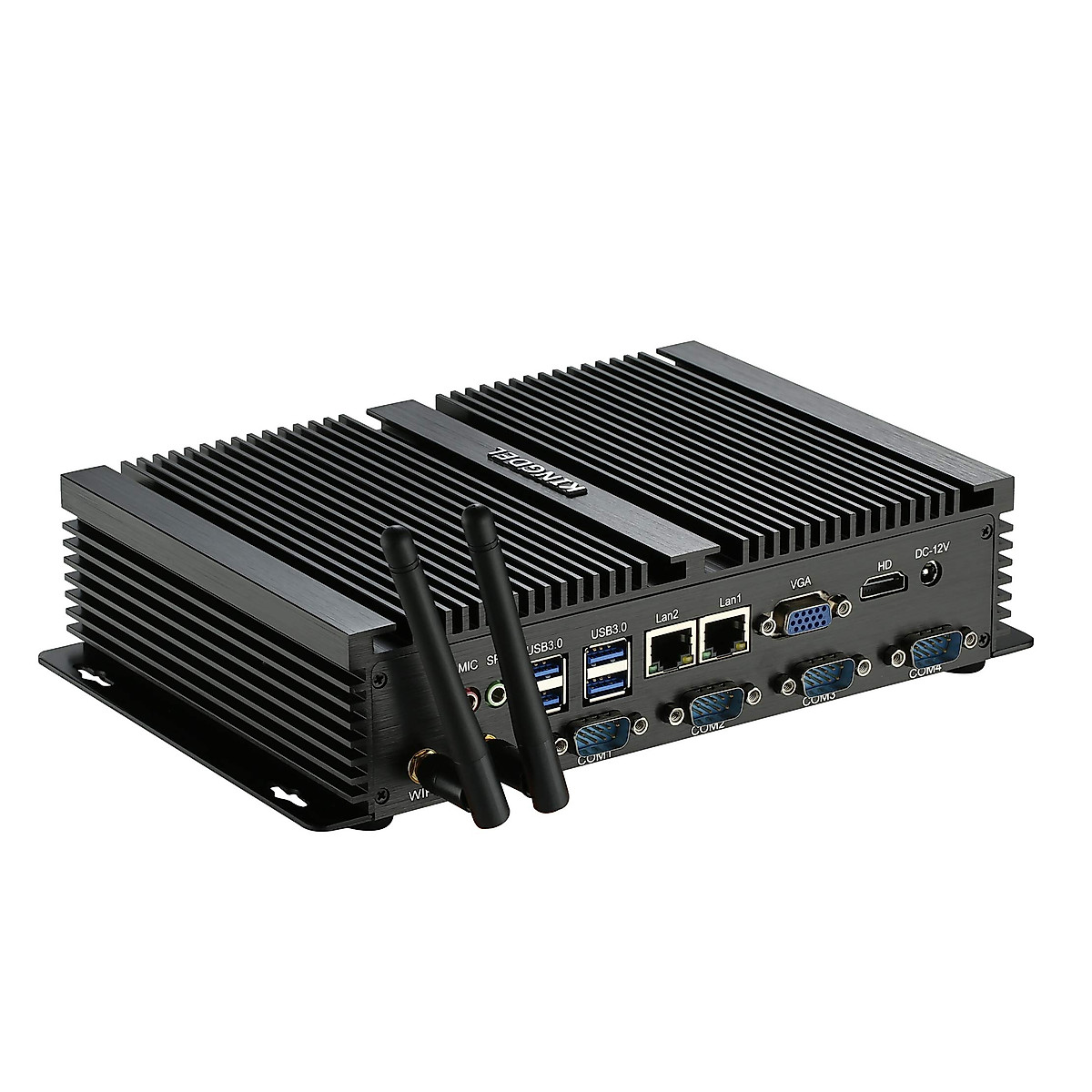 KINGDEL Powerful Mini Desktop Computer, Fanless Industrial PC, i5 Dual Core CPU, 4GB RAM, 128GB SSD, 2xNICs, 4xUSB 3.0, 4xCOM RS232, HD Port, Metal Case