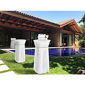 Round cocktail table skirt, white table cloth for highboy table, round tablecloth, spandex fitted table covers for 24 in tables, small corner table cover for high top party or wedding table
