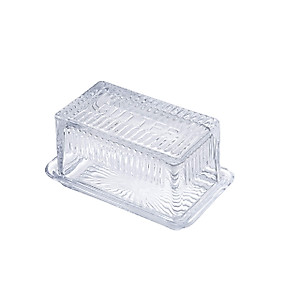 Tablecraft Double Dish, Clear Glass, Embossed Butter, 6.5 x 4 x 3.5