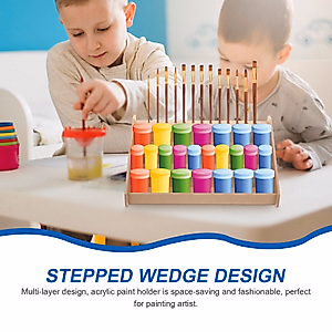 KONTONTY Wooden Paint Rack with Brush Holder Storage Stand for Acrylic Paints Pigments and Ink Bottles Stylish Organizer for Craft Supplies and Painting Accessories