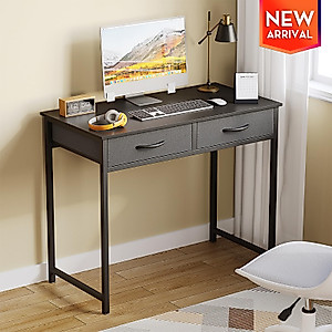 WOHOMO Small Computer Desk with Drawers, 31.5 Inch Black Vanity Desk with Storage, Home Office Computer Desk for Small Spaces, Modern Work Writing Study Table, Black