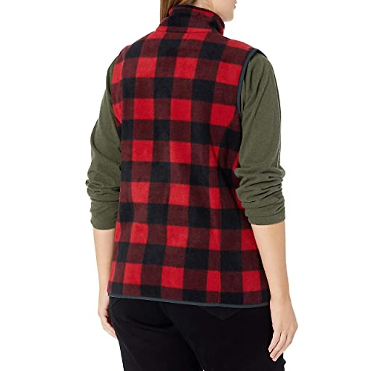 Amazon Essentials Women's Classic-Fit Sleeveless Polar Soft Fleece Vest (Available in Plus Size), Black Red Buffalo Plaid, X-Large