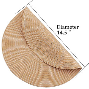 Braided Round Placemats Set of 6,Woven Washable Non-Slip Table Mats for Kitchen Dining, 14.5 Inch, Heat Resistant - Natural Fabric Indoor Outdoor Place Mats(Beige)