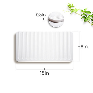 Ternal Silicone self draining and Dish Drying mat, Ideal Sink Side Waterproof Trivet mat 15x8x0.5 (White)