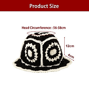 Crochet Bucket Hat for Women Crochet Hat Handmade Knitted Hat Foldable Floral Crochet Beanie Hat for Women Girls Outdoor Black/White