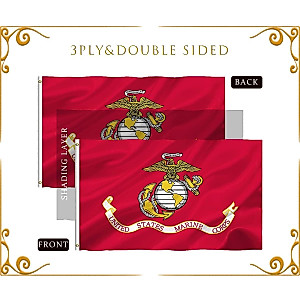 YOYNIIRE US Marine Corps USMC Flag 3x5 Outdoor Double Sided Heavy Duty Polyester US Military Army Flags Long Lasting with 2 Brass Grommets