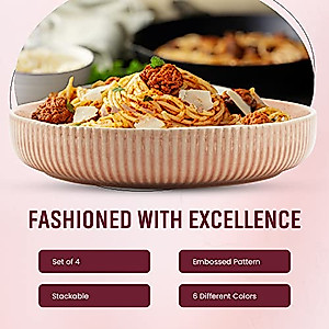 American Atelier Large Pasta Bowls Set of 4-40 oz, Microwave and Dishwasher Safe, Wide Shallow Stoneware Salad Bowl Set, Plates for Serving Dinner, Kitchen, and Eating (Blush)