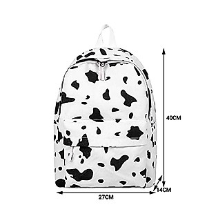 School Starts Season Fashion Women Girl Student Zipper Cow Pattern School Bag Canvas Backpack Pug (Black, One Size)