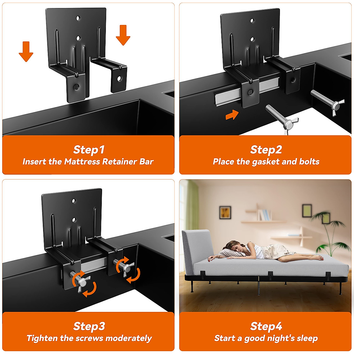 ZhouDaShu 6 Pcs Anti Slip Mattress Gripper, Non-Slip Mattress Gaskets or Metal Bed Frame, Mattress Slide Stoppers, Mattress Slipping Preventer, Bed Frame Holder to Keep Mattress from Sliding -Black