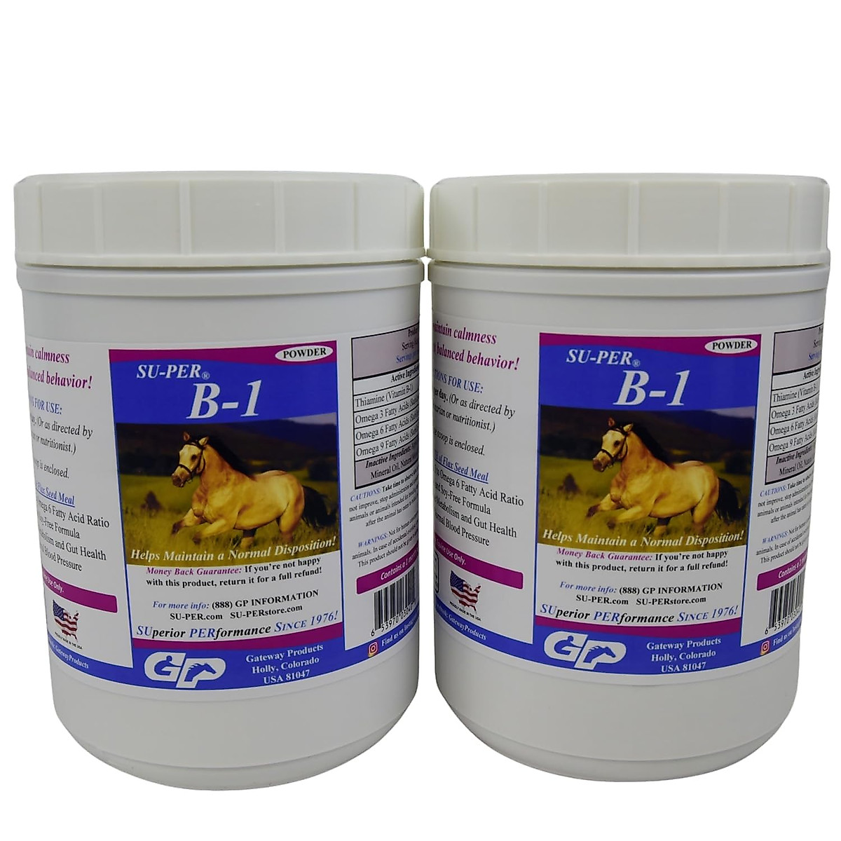 SU-PER B-1 Horse Calming Supplement - Equine Vitamin B-1 Support Horse Calmer Powder - Appetite Booster Supplement for Horses - 2.5 Pounds, (2 Pack)