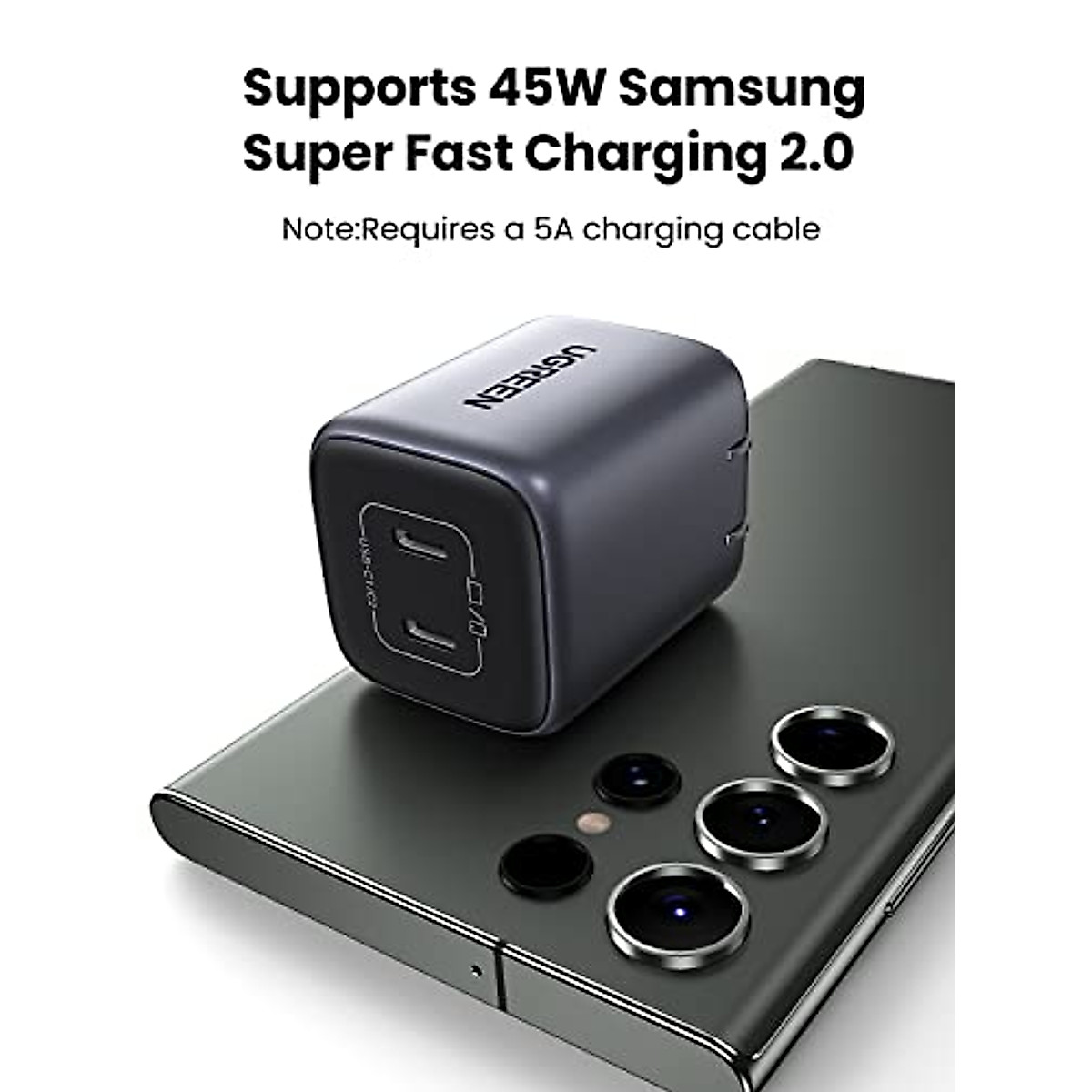 UGREEN 45W USB C Charger, Nexode GaN Dual USB C Foldable Wall Charger Block Support Samsung Super Fast Charging 2.0 Compatible with Galaxy S23 Ultra/S22/Note 20, iPhone 14, iPad, MacBook, Steam Deck