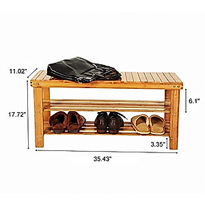 Tenozek 3-Tier Bamboo Shoe Rack Bench Entryway Bench and Shoes Organizer Shoe Storage for Hallway Bathroom Living Room Garden(3-Tiers 90CM, Wood Color)