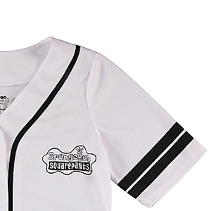 SpongeBob SquarePants Ladies Baseball Jersey - Spongebob, Mr Krabs, Squidward, Patrick Star - Mesh Button Down Baseball Jersey (White Baseball, X-Small)