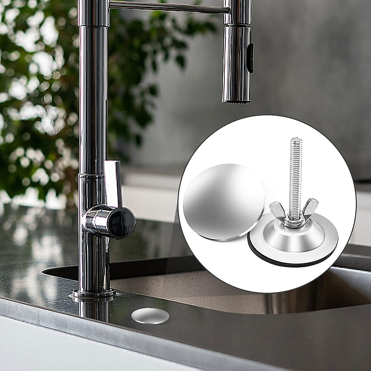 2 Inch Kitchen Sink Hole Covers, Faucet Hole Cover Stainless Steel Wash Basin Kitchen Sink Tap Hole Plate Stopper, Sealed Decoration Hole Cover (Silver)