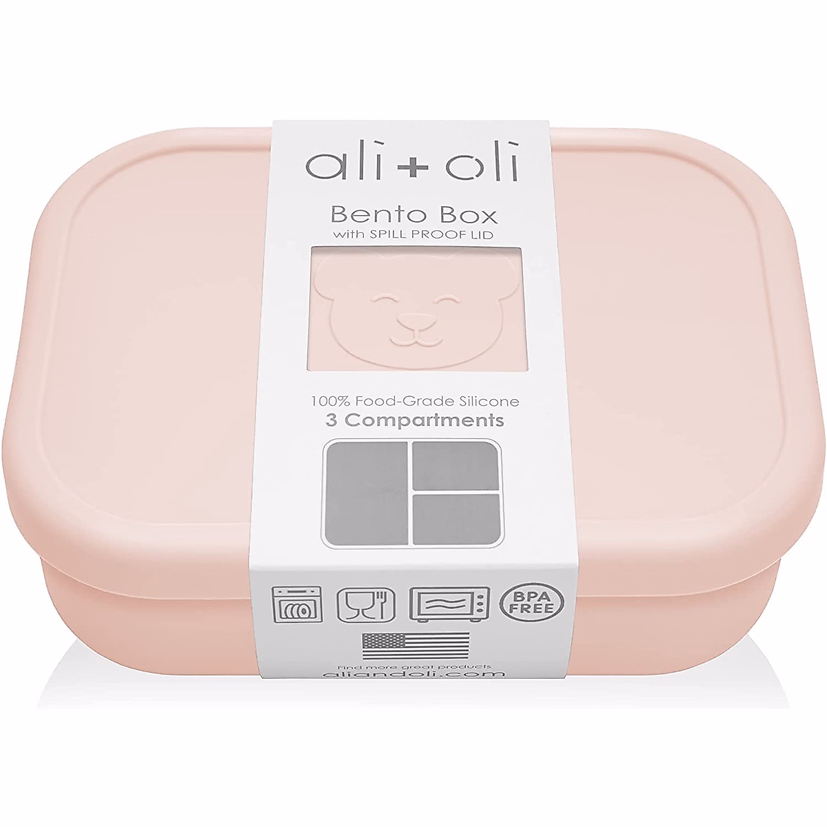 Ali+Oli Leak Proof Bento Box (Blush) Food-Grade Silicone Bento Box, BPA, Phthalate, Lead, & PVC Free - Bento Lunch Box for Kids and Adults - Leak Resistant Sets With Lids Container