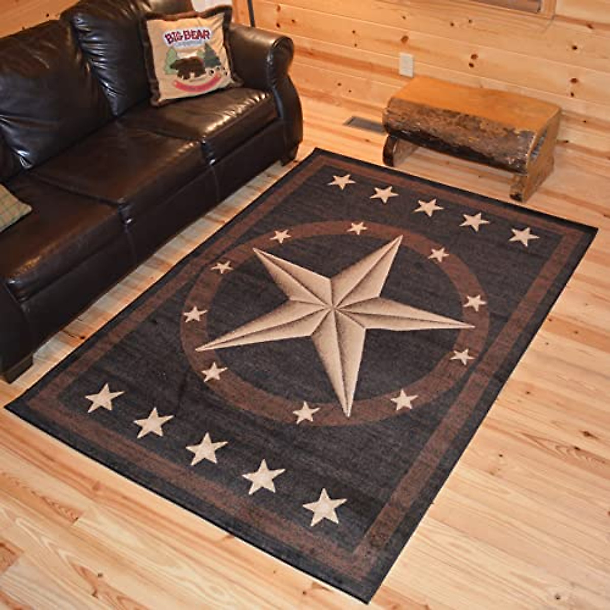 Rustic Lodge, Texas Star Area Rug, 2'3" W x 7'7" L, Black 3683