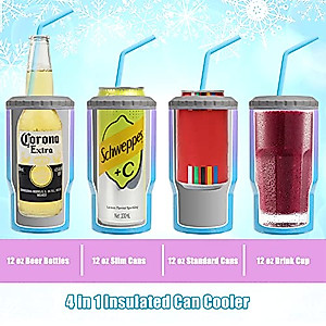 4 in 1 Can Cooler Water Bottle, 12oz Stainless Steel Beer Bottle with Straw Fits Slim Skinny Bottle & Can, Non-Slip | Blue Gradient