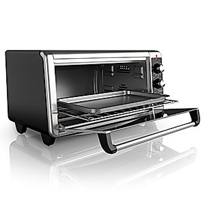 BLACK+DECKER TO3250XSB 8-Slice Extra Wide Convection Countertop Toaster Oven, Includes Bake Pan, Broil Rack & Toasting Rack, Stainless Steel/Black