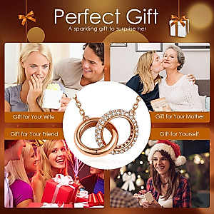 URIZZD S925 Sterling Silver Necklace for Women Cubic Zirconia Pendant Rose Gold Plated Chain Necklace Trendy Gifts for Women