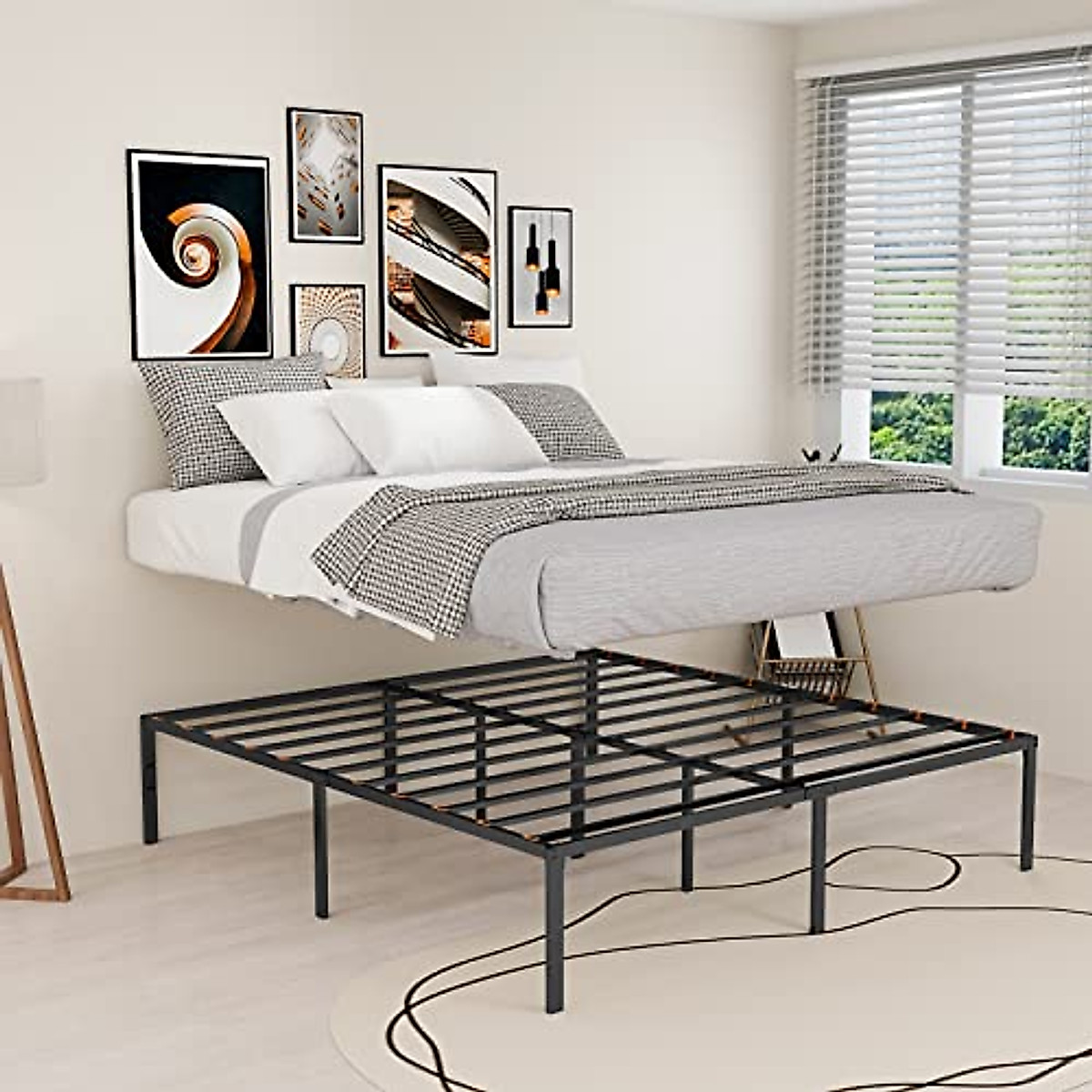 Zebuloni King Bed Frame,Platform Bed Frame,No Box Spring Needed,18 Inch High Platform King Size Bed Frame Free,Heavy Duty Steel Slat with Strong Metal Foundation,Storage Pouch x 1 Included,King