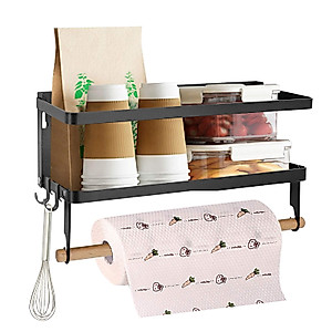 Jolitac Magnetic Fridge Spice Rack- Space Saving Organizer Black Shelf on Refrigerator, Kitchen Paper Towel Holder, Foldable Design (Black-Small)