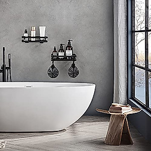 DUFU Shower Shelves Bathroom Caddy Organizer with Hooks, No Drilling Adhesive Wall Mount Carbon Steel Storage Rack for Bathroom, Kitchen and Toilet - 2 Pack