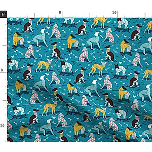 Spoonflower Fabric - Small Scale Greyhounds Turquoise Greyhound Dogs Breeds Hound Printed on Petal Signature Cotton Fabric by The Yard - Sewing Quilting Apparel Crafts Decor
