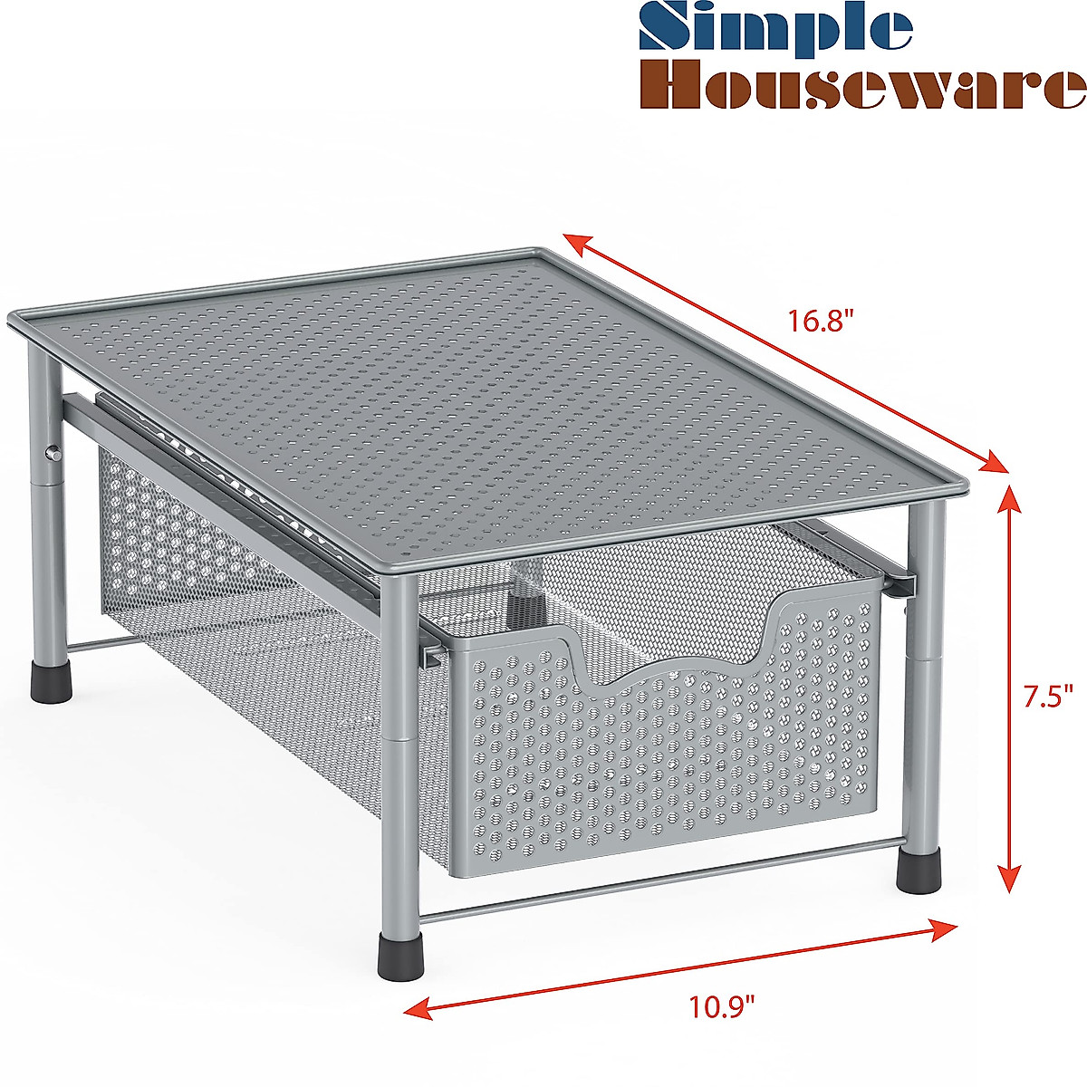 Simple Houseware Stackable Cabinet Basket Drawer Organizer, Silver