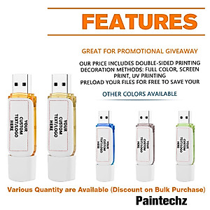 Paintechz Custom USB Flash Drives Bulk 50 Pack, Personalized Thumb Drives with Your Company Logo - Customizable Text - 512MB