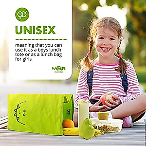 Rarr! Goods - T-Rex Bite Waxed Canvas Lunch Bag, Cute Reusable Lunch Bag for Kids, Long-Lasting Waterproof Lunch Bag, Large-Sized Waxed Lunch Bag, 9 x 14 x 6.3 inches, Green - Kids 3 and up