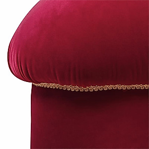Jennifer Taylor Home Ellen Upholstered Clover Ottoman with Gold Bullion Fringe, Siren Red Performance Velvet