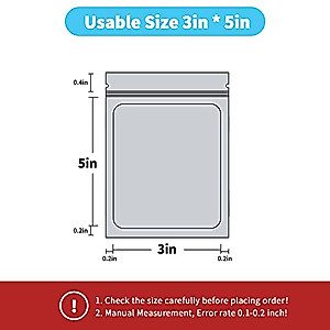 100 pack mylar bags holographic smell proof packaging bag for small bussiness resealable zipper sealable pouch bags sample, jewelry, lipgloss, food,soap,electronic supplies（3×5 inch,black）