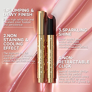 FOCALLURE Shimmer Lipstick,Moisturizing Plumping Lip Gloss,Shimmery Glossy Finish,Hydrating,Long Lasting,Non-Stick Cup Lip Makeup,High Shine for Plumper Looking Lips,Mellow