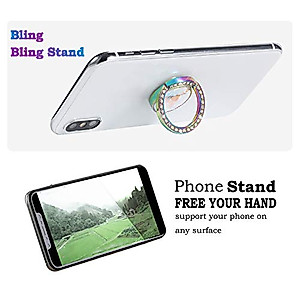 lenoup Iridescent Glitter Bling Bling Phone Ring Holder,Sparkle Phone Ring Artificial Diamond Stand,Rhinestone Cell Phone Finger Ring(Rainbow)