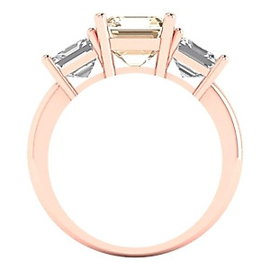 3.25ct Sq Emerald cut 3 stone Solitaire Natural Brown Morganite Engagement Promise Anniversary Bridal Ring 18K Rose Gold 4