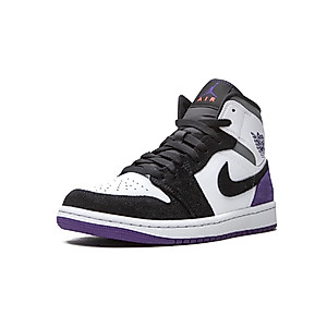Nike Men's Air Jordan 1 Mid Se Court Purple Suede, White/Court Purple/Black, 7.5