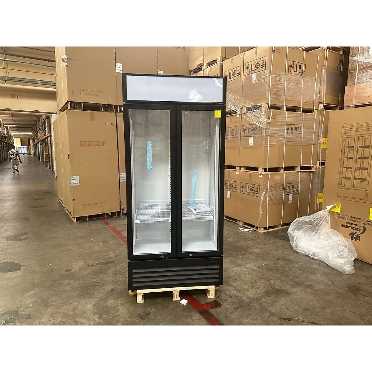 Commercial Refrigerator Glass 2-Door Slim Merchandiser Display Cooler Case Fridge NSF, Bottom-Mounted, 36 inches width, capacity 18 cuft 110V, Restaurant Kitchen Cafe LGS-650W