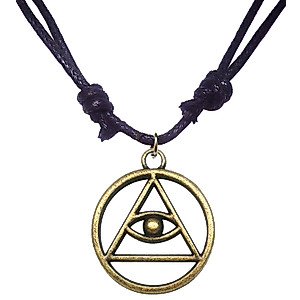 Bijoux de Ja Antique Bronze Eye of God Triangle Circle Charm Pendant Adjustable Cord Necklace 16-32"