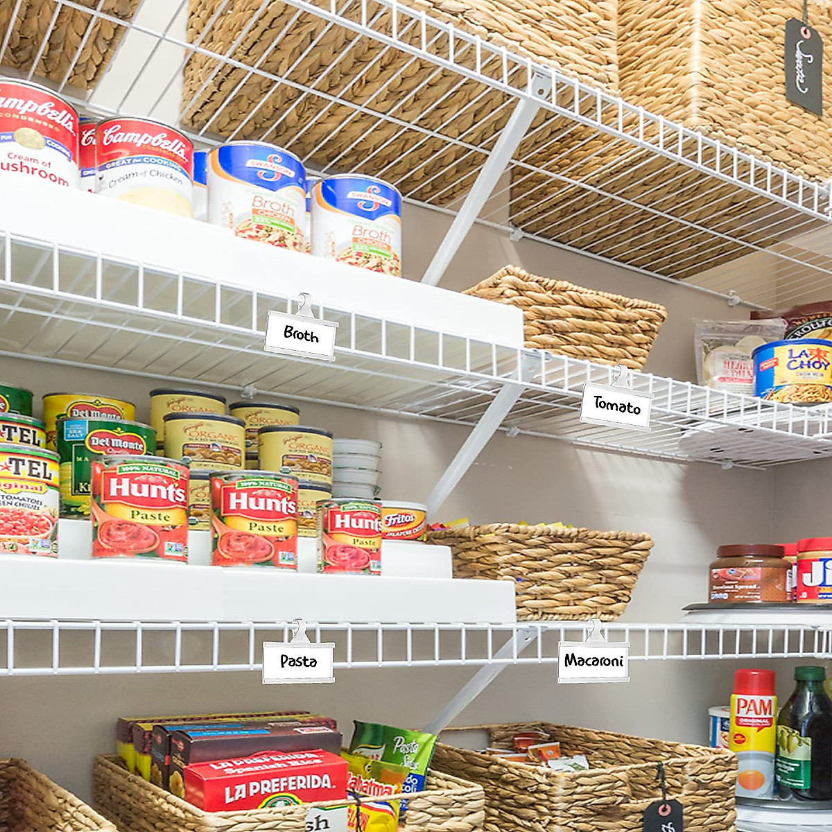 Reusable Plastic Wire Shelf Label Holder, for Pantry Retail Shopping Mall Store, Supermarket UPC Price Card & Ticket Display, Strong & Easy Clip Design Tight Snap Lock Closure. 1-1/4" H X 3" W (100)